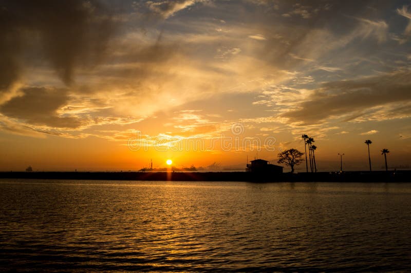 Port Of Long Beach At Sunset Stock Image - Image of cargo, southern ...