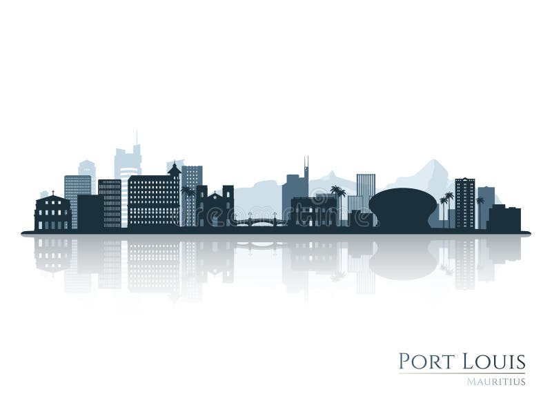 Port Louis Skyline Silhouette with Reflection. Stock Vector ...