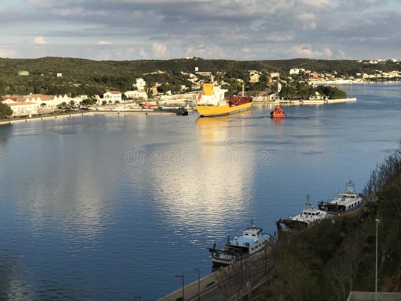 Port of mahon at evening stock image. Image of menorca - 136992743