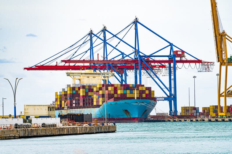 Port in Malaga, Container Terminal. Container Cargo Freight Ship in ...