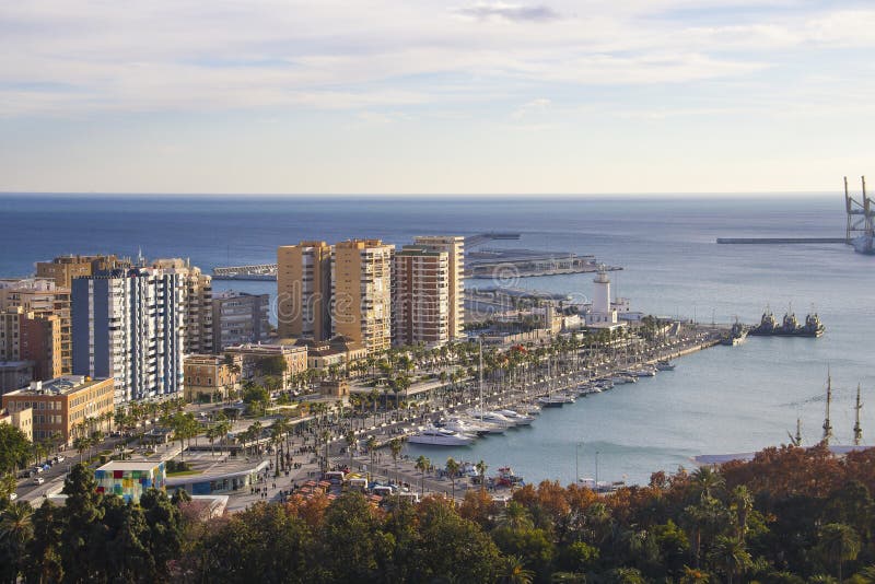 Port of Malaga, Spain stock image. Image of architecture - 113551257