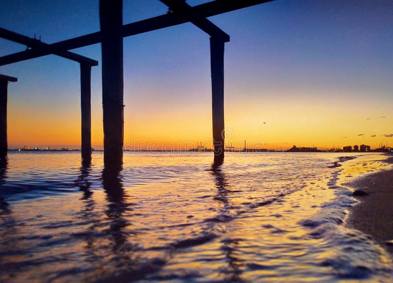 Port Melbourne beach stock image. Image of beach, sunset - 156683441