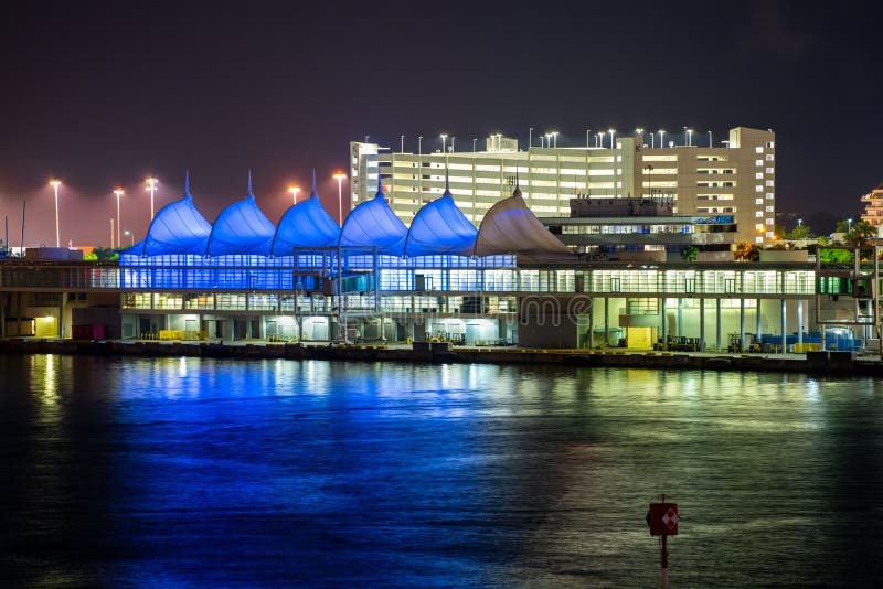 Port of Miami Cruise Ship Terminal at Night Stock Image - Image of ...