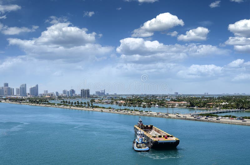 Port of Miami stock photo. Image of skies, barge, skyscrapers - 47995892
