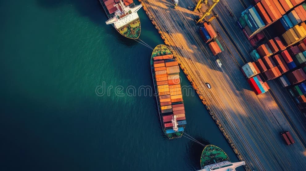 Port Operations: Aerial View of Ships, Cargo Containers, and Dockside ...