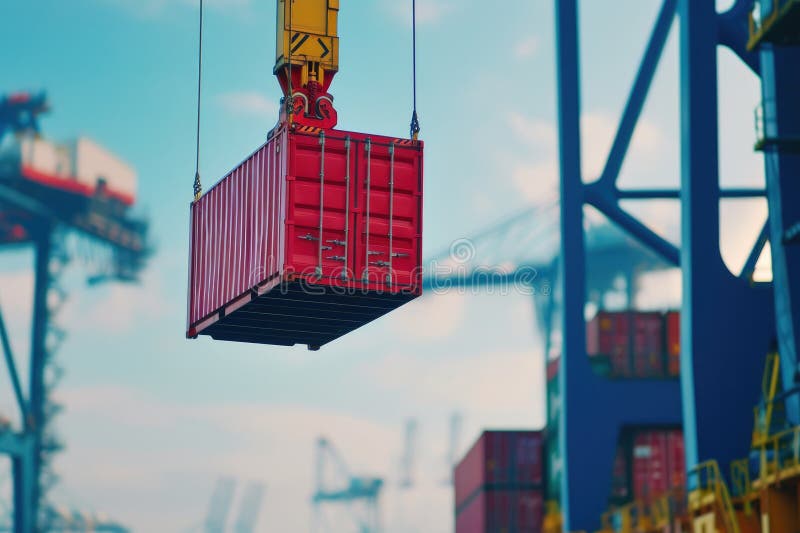 Port Operations: Container Handling by Crane. Stock Illustration ...