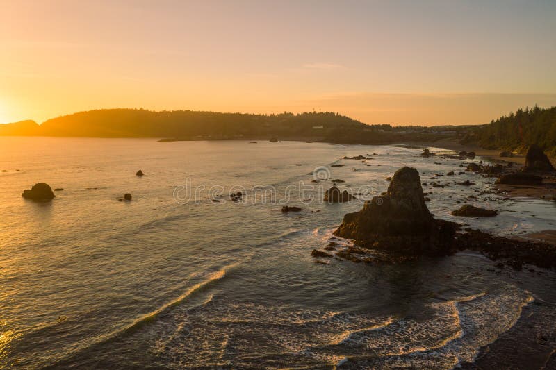 Port Orford Oregon Coast Sunset. Stock Image - Image of coast ...