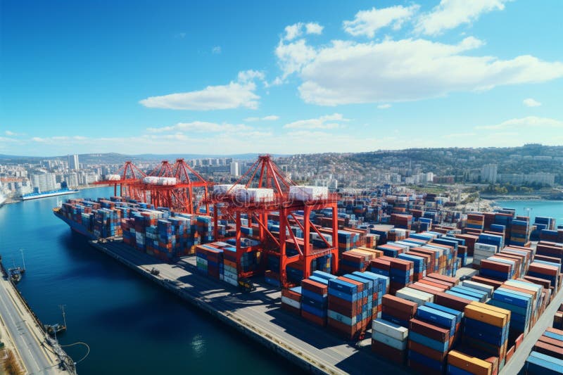 Port Panorama a Background of Containers Stacked at the Harbor Stock ...