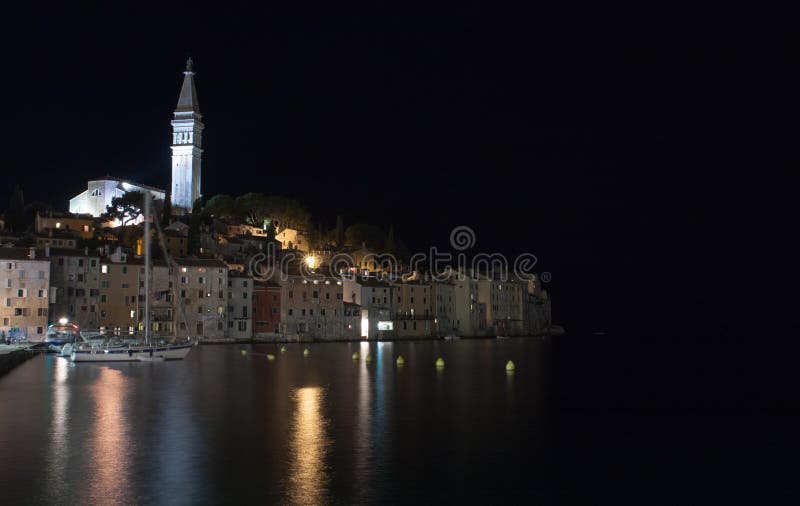 Port of Rovinj in the Night in Croatia Stock Image - Image of port ...