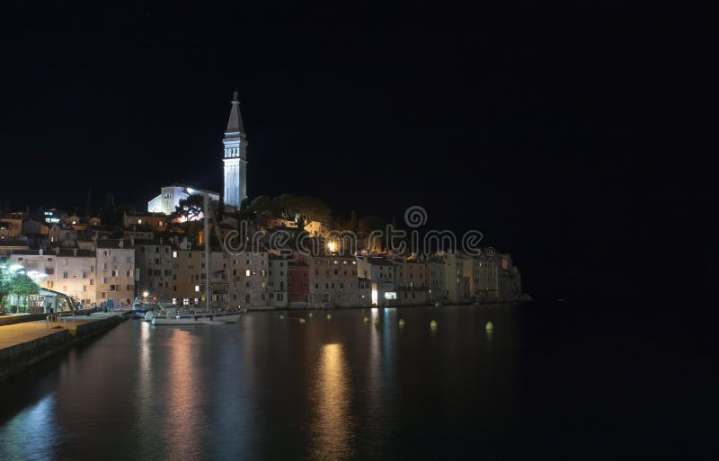 Port of Rovinj in the Night in Croatia Stock Photo - Image of night ...