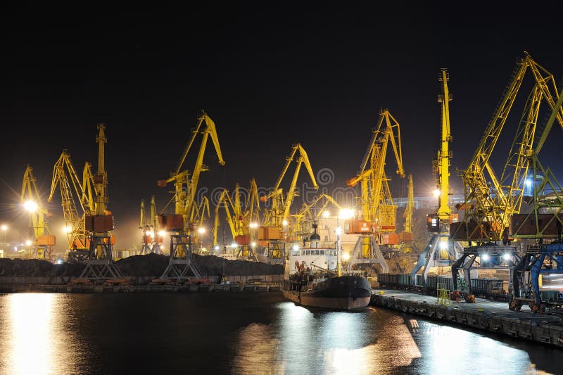 Port and ship at night stock image. Image of crane, marine - 21647405