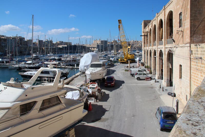 Port and Shipyard in Kalkara - Malta Stock Image - Image of warehouse ...