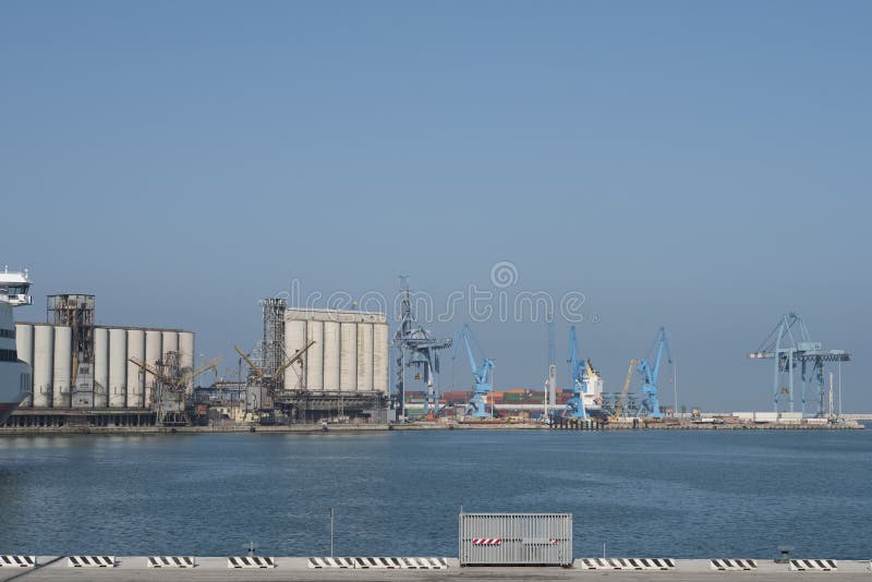 Port Storage Silo and Container Cranes Stock Image - Image of heavy ...