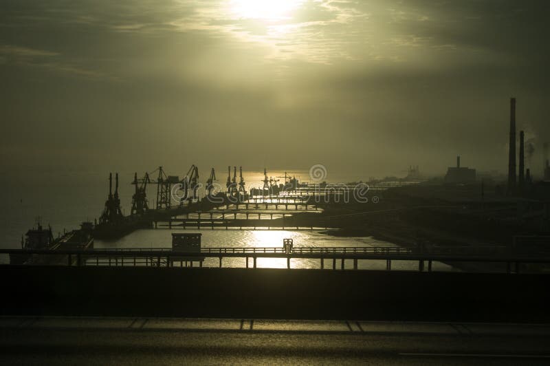 Port at sunrise stock photo. Image of port, freighters - 46154610