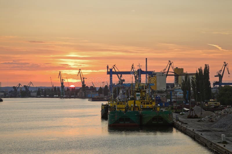 Port at sunset stock image. Image of industry, dredger - 20242899