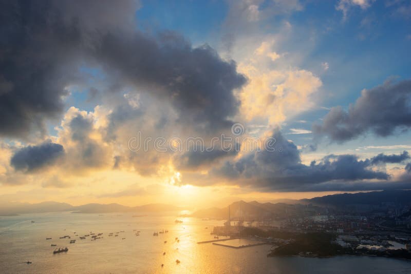 Port sunset stock image. Image of goods, business, commerce - 109621883