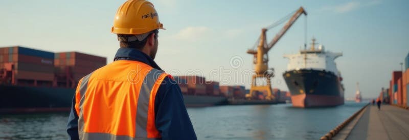 Port Supervisor Overseeing Cargo Ship Docking and Container Handling ...