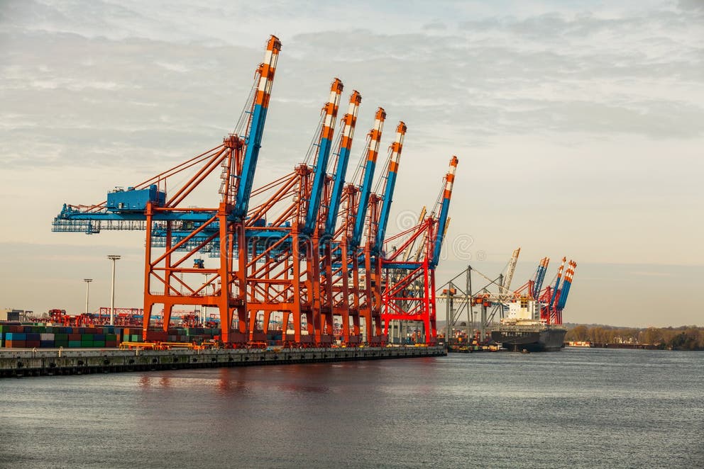 Port Terminal for Loading and Offloading Ships Stock Image - Image of ...