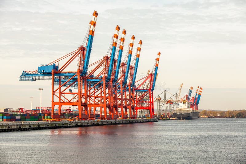 Port Terminal for Loading and Offloading Ships Stock Image - Image of ...