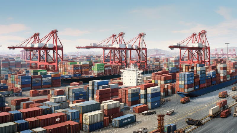 Port terminal ship cargo stock illustration. Illustration of export ...