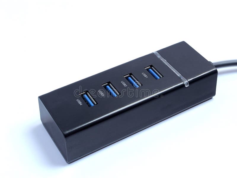 4 Ports USB HUB Isolated on White Background Closeup View Stock ...