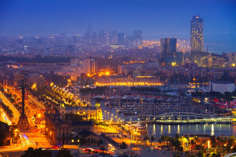 Port Vell at Barcelona in Night Stock Image - Image of nautical, shore ...