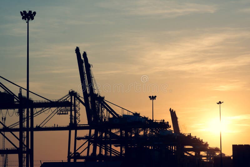 Port View of Freight for Evening Import and Export Stock Image - Image ...