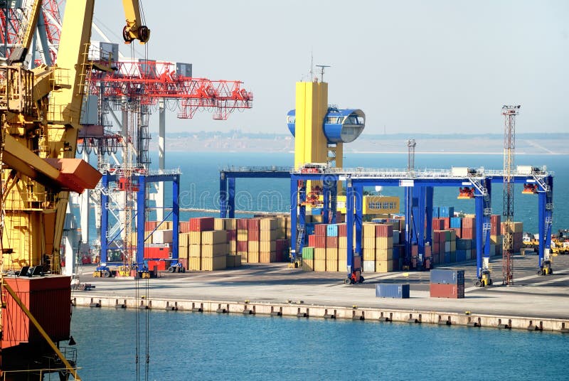 Port Warehouse with Cargoes and Containers Stock Photo - Image of ...