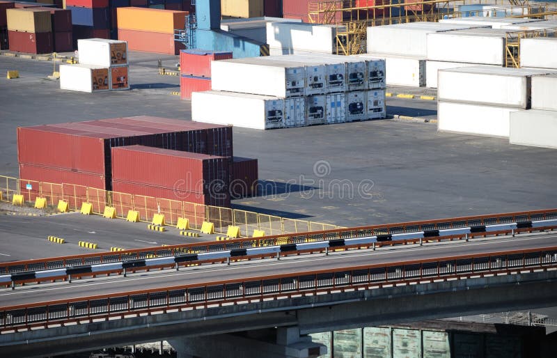 Port Warehouse with Cargoes and Containers Stock Image - Image of ...