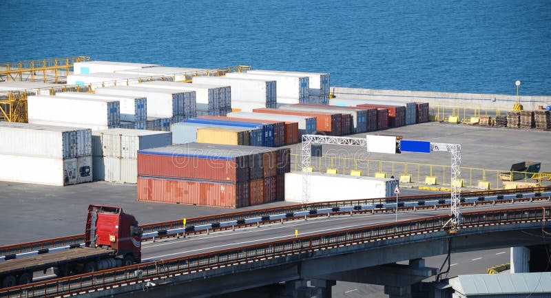 Port Warehouse with Cargoes and Containers Stock Photo - Image of ...
