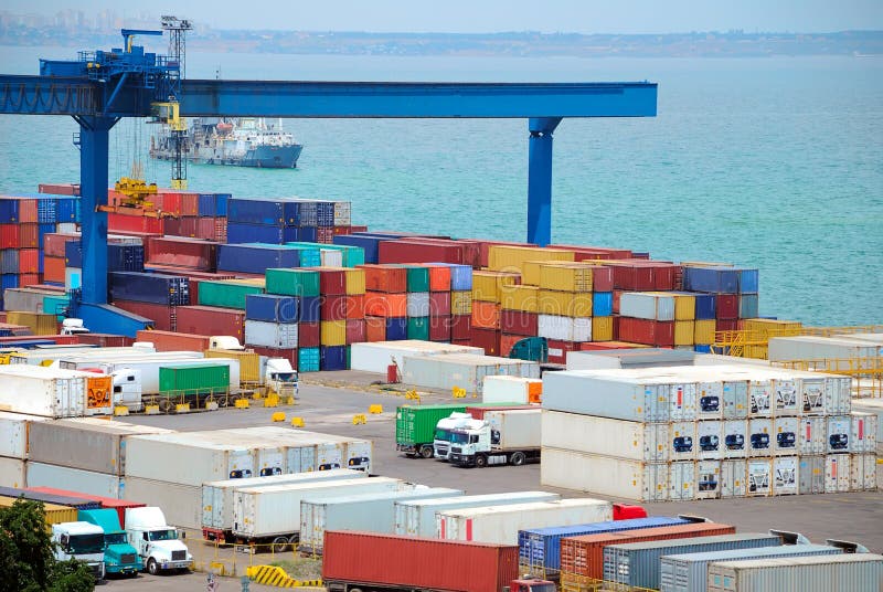 Port Warehouse with Cargoes and Containers Stock Image - Image of ...
