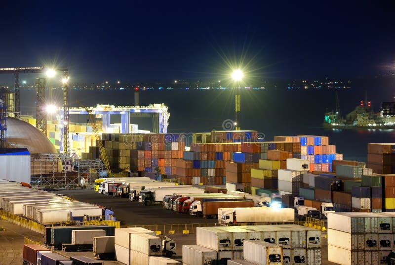 Port Warehouse with Cargoes and Containers Stock Image - Image of ...