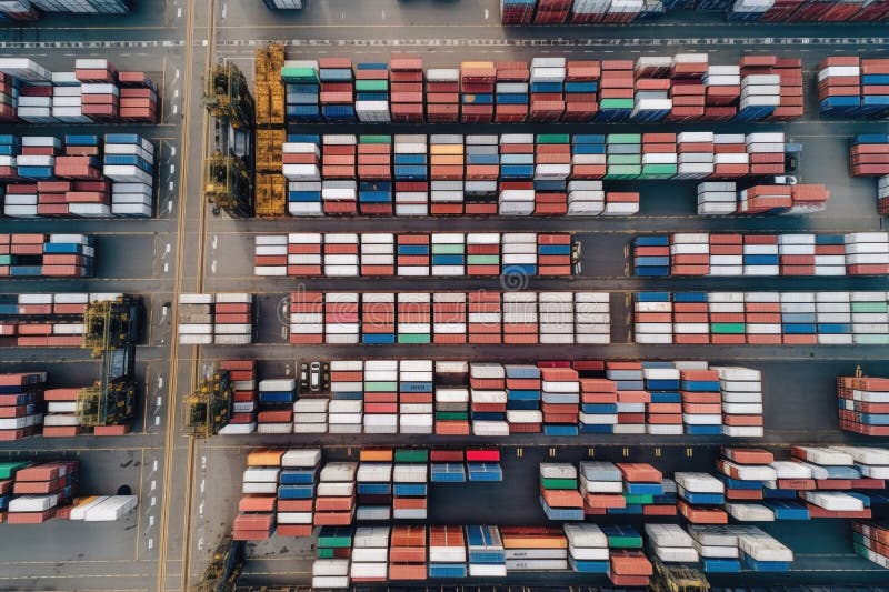 Port Warehouse with Containers Top View, Generative AI Stock ...
