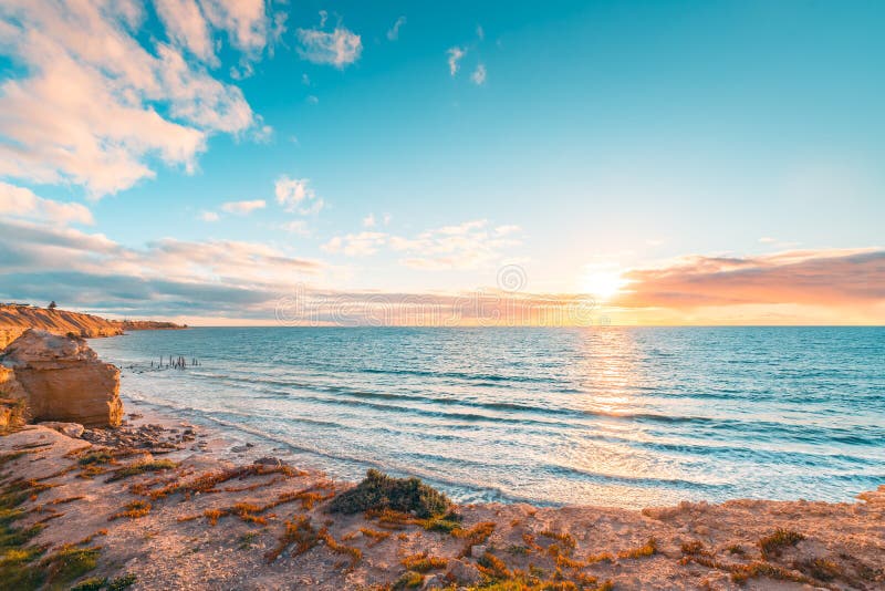 Port Willunga Beach View at Sunset Stock Image - Image of beautiful ...