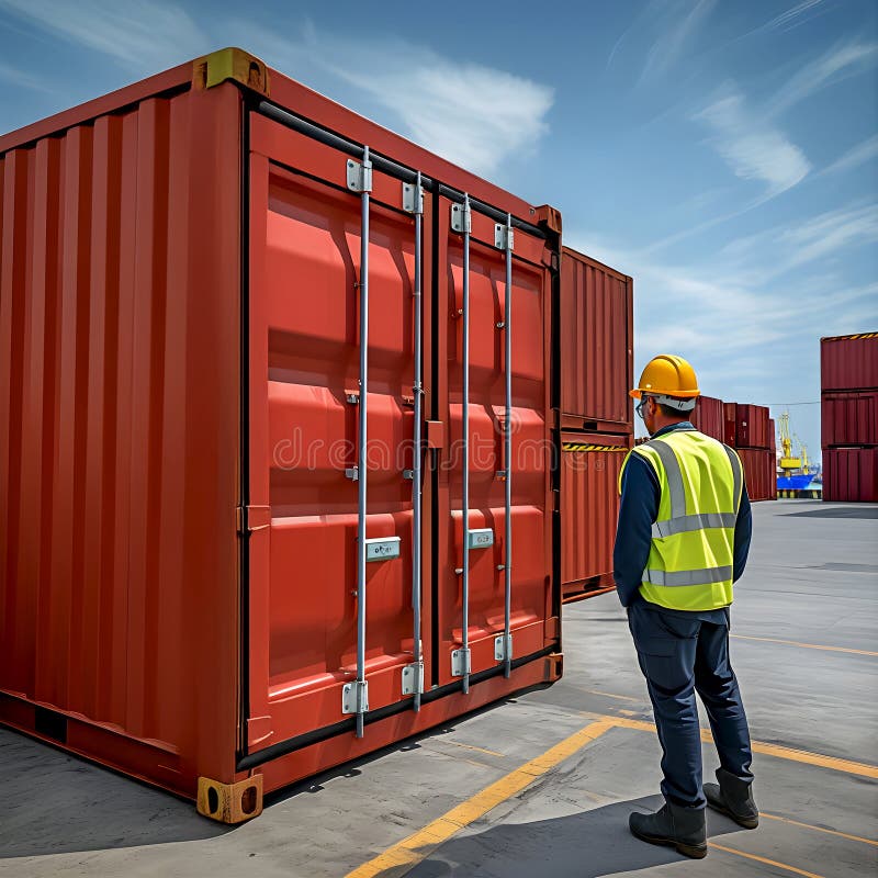 Port Worker Looking at a Container Stock Illustration - Illustration of ...