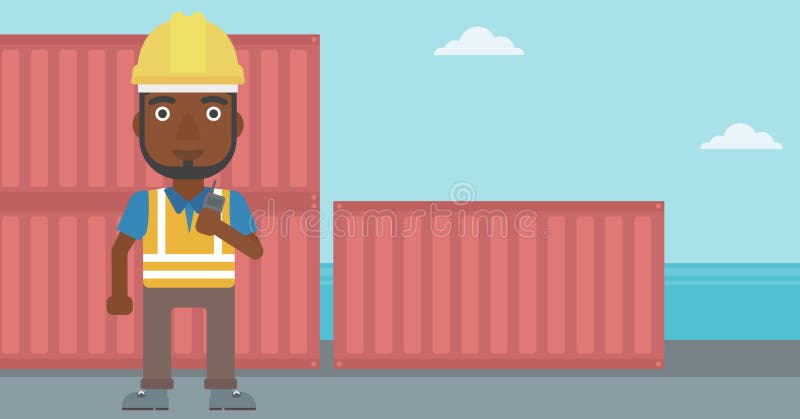 Port Worker Talking on Wireless Radio. Stock Vector - Illustration of ...