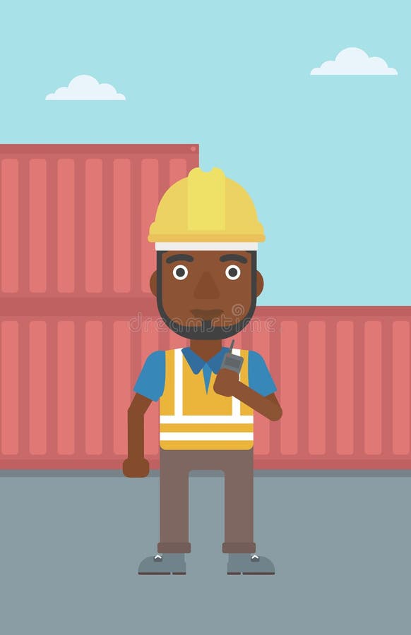 Port Worker Talking on Wireless Radio. Stock Vector - Illustration of ...
