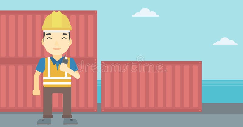 Port Worker Talking on Wireless Radio. Stock Vector - Illustration of ...
