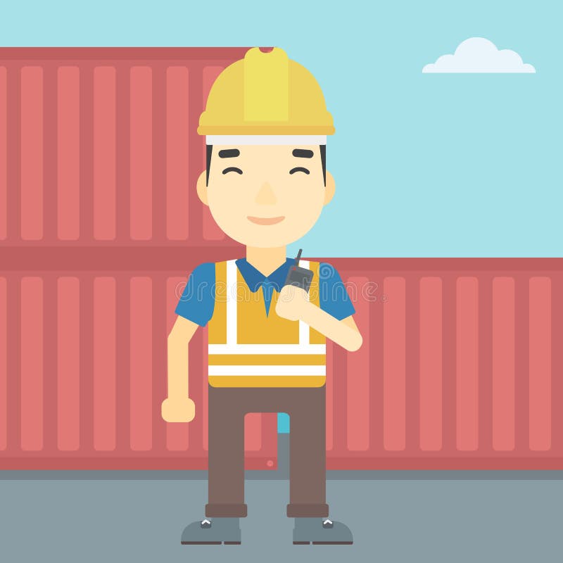 Port Worker Talking on Wireless Radio. Stock Vector - Illustration of ...