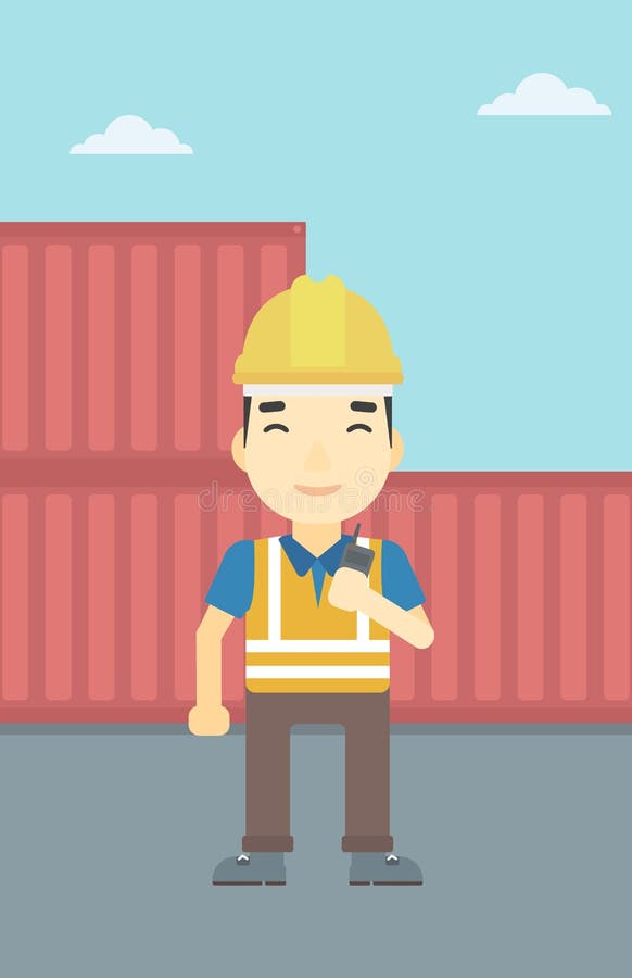Port Worker Talking on Wireless Radio. Stock Vector - Illustration of ...