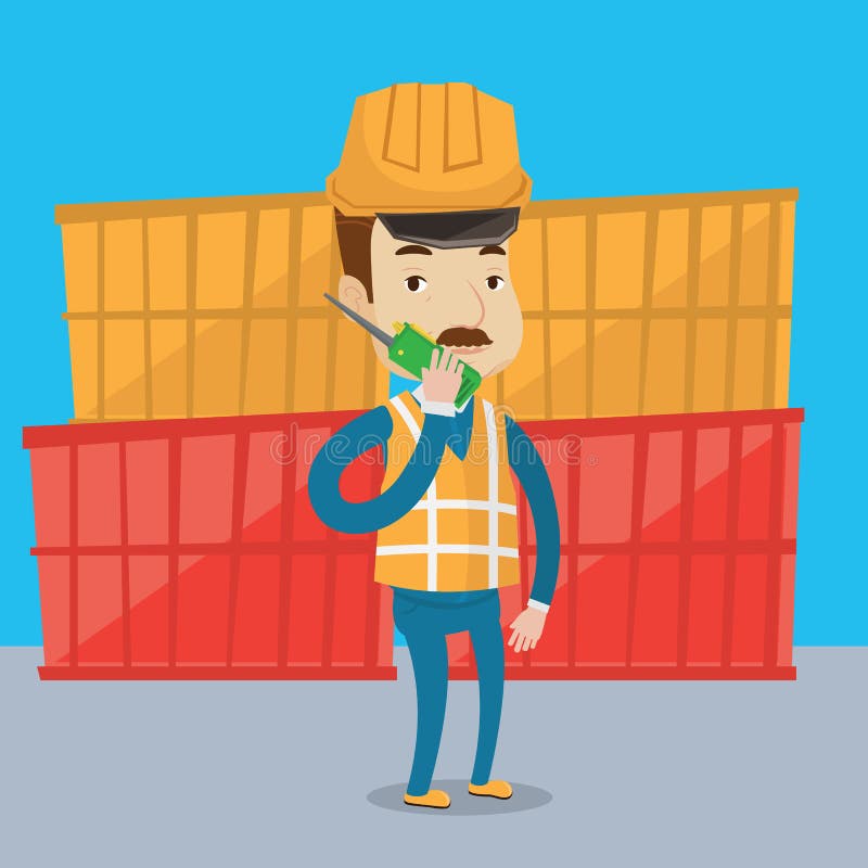 Port Worker Talking on Wireless Radio. Stock Vector - Illustration of ...