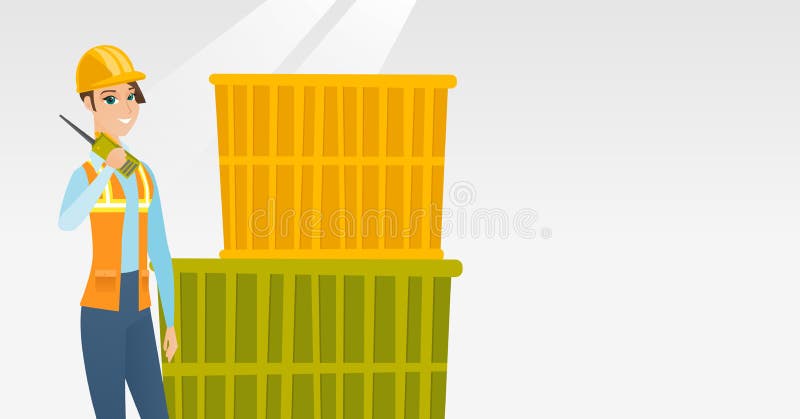 Port Worker Talking on Wireless Radio. Stock Vector - Illustration of ...