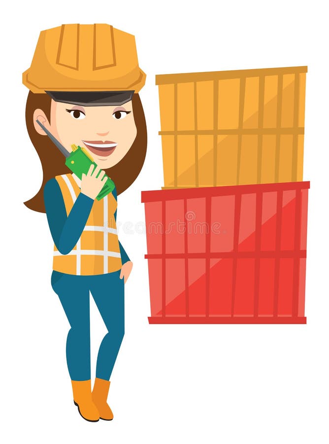 Port Worker Talking on Wireless Radio. Stock Vector - Illustration of ...