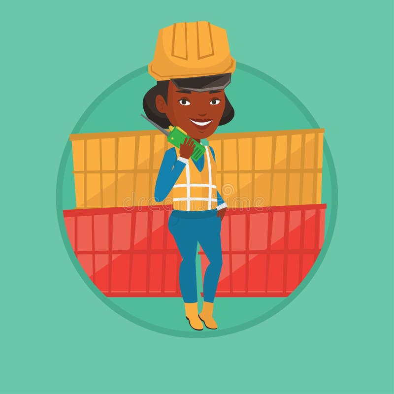 Port Worker Talking on Wireless Radio. Stock Vector - Illustration of ...
