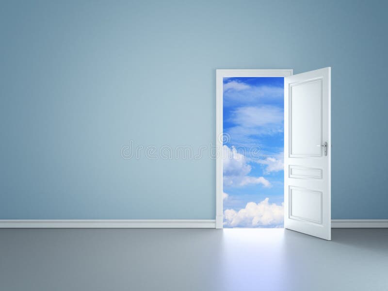Stanza Con Una Porta Aperta In Nuvole Blu Illustrazione di Stock ...