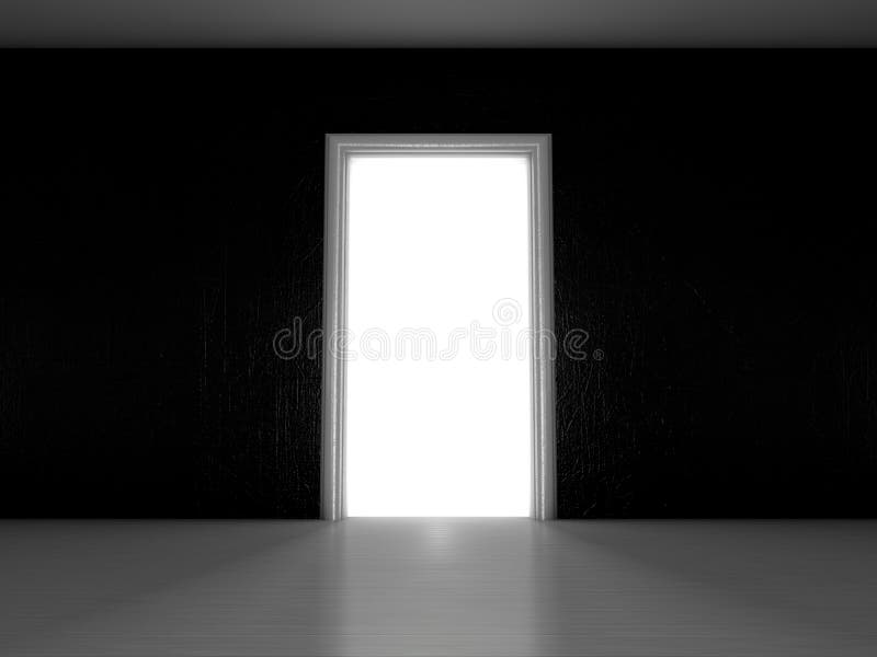 Porta Aperta in Una Stanza Con La Luce Uscente 3d Illustrazione di ...