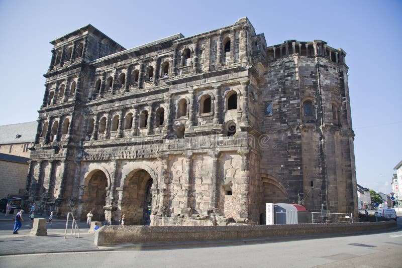 The Porta Nigra (Black Gate) in Trier, Germany Stock Image - Image of ...