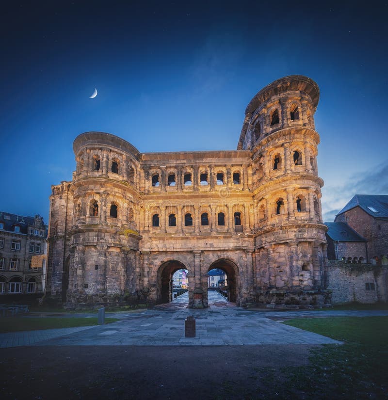 Porta Nigra at Night - Trier, Germany Stock Photo - Image of german ...