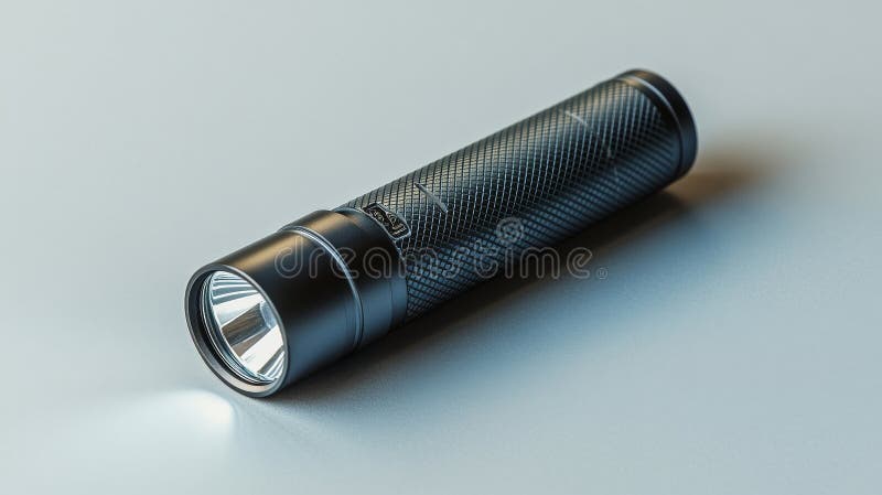 A Portable Aluminum LED Flashlight is Shown in Isolation on a White ...