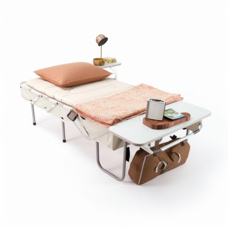Portable Bed: Fold Up Bed for Camping with Bed Table Stock Illustration ...